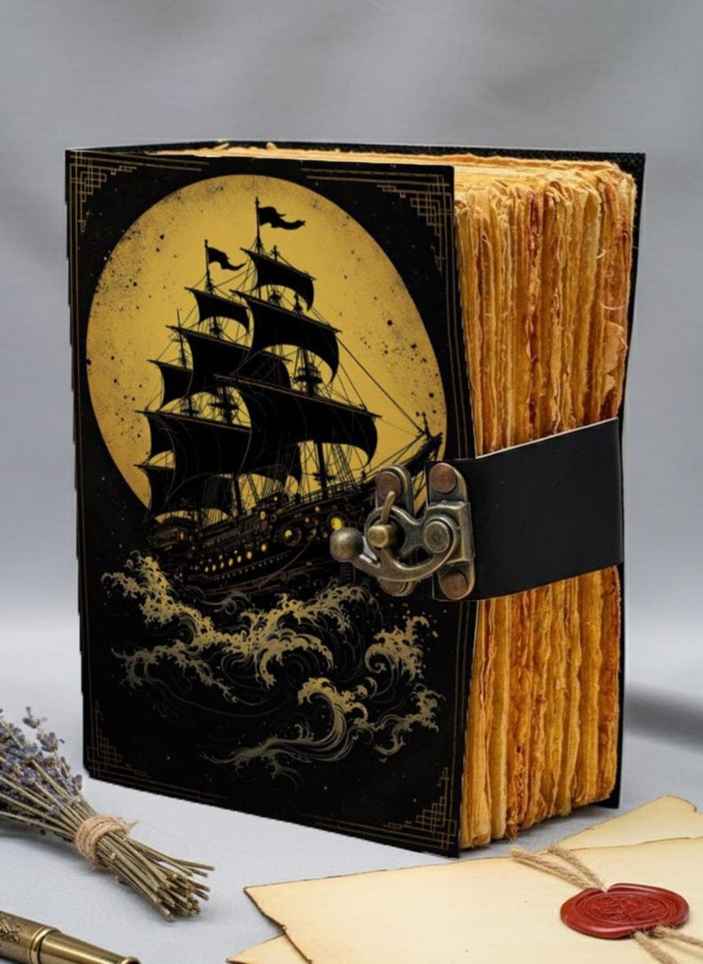Pirate Ship Leather Journal | Dark Nautical Notebook | Handmade Vintage ...