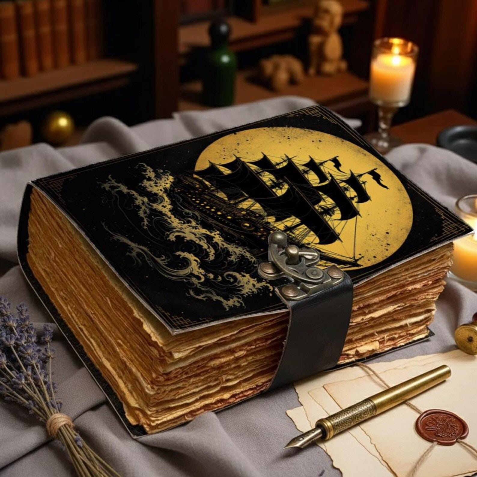 Pirate Ship Leather Journal | Dark Nautical Notebook | Handmade Vintage ...