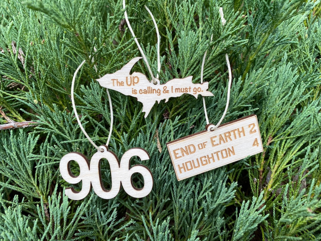 Mini Wood Ornament Set end of Earth Road Sign, the UP is Calling, and ...