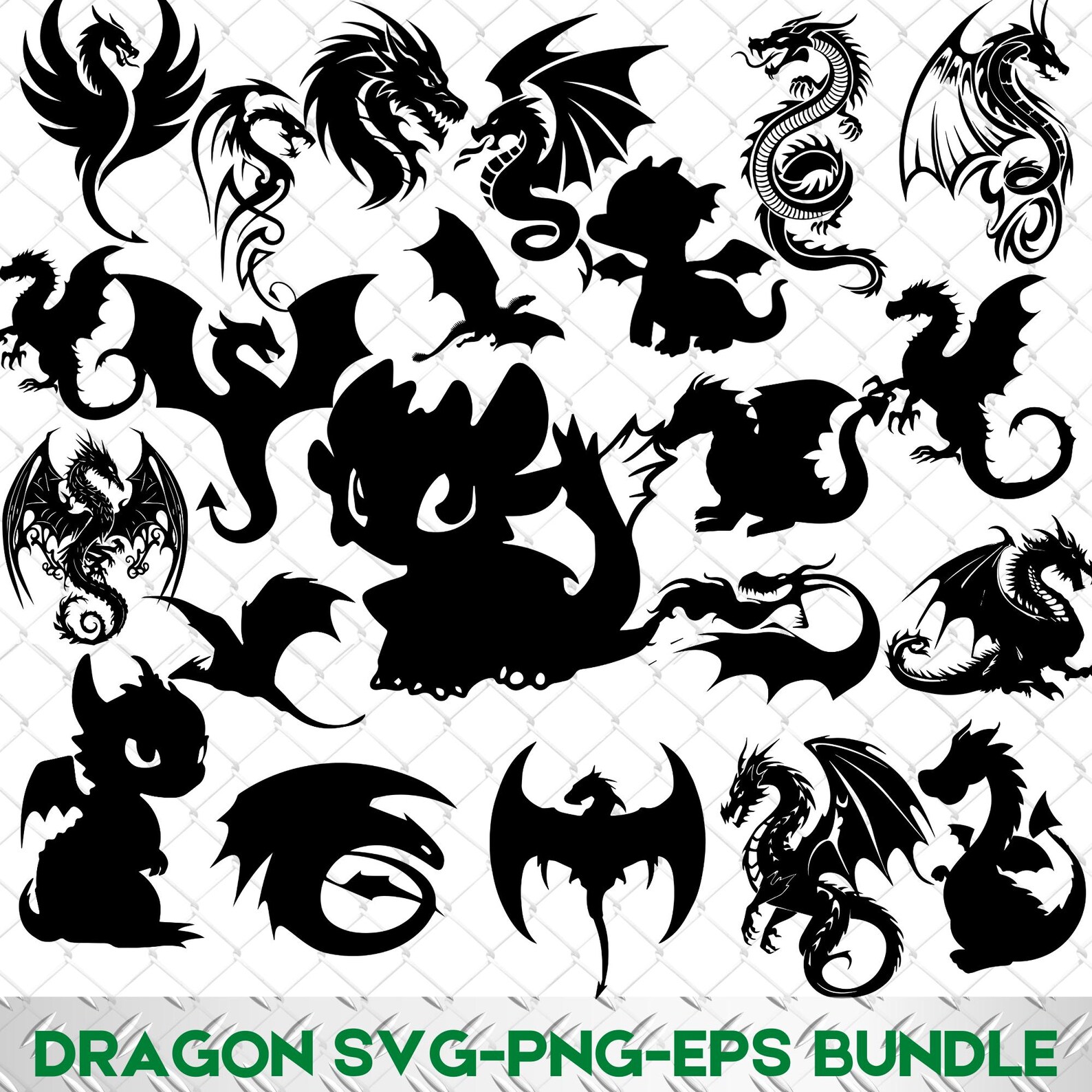 Dragon SVG Bundle Tribal Dragon Tattoo Designs Chinese Dragon Clipart ...