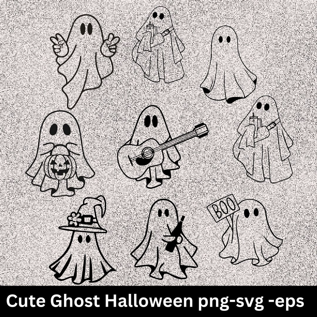 Ghost Svg Bundle, Ghost Outline Svg,cute Halloween Svg,flower Ghost Svg ...