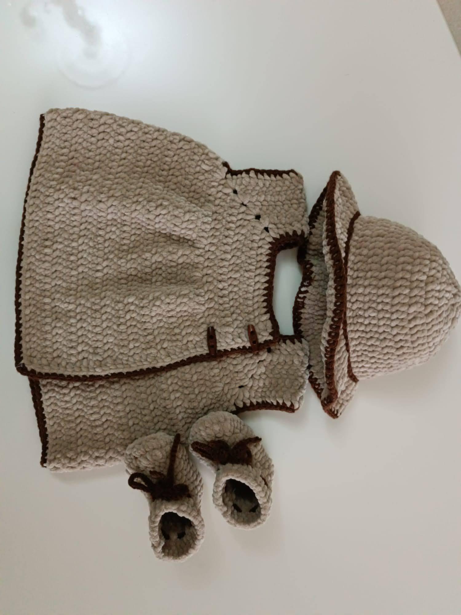 Fluffy Chenille Chunky Crochet Baby Christmas Costume, Brown Baby Vest ...