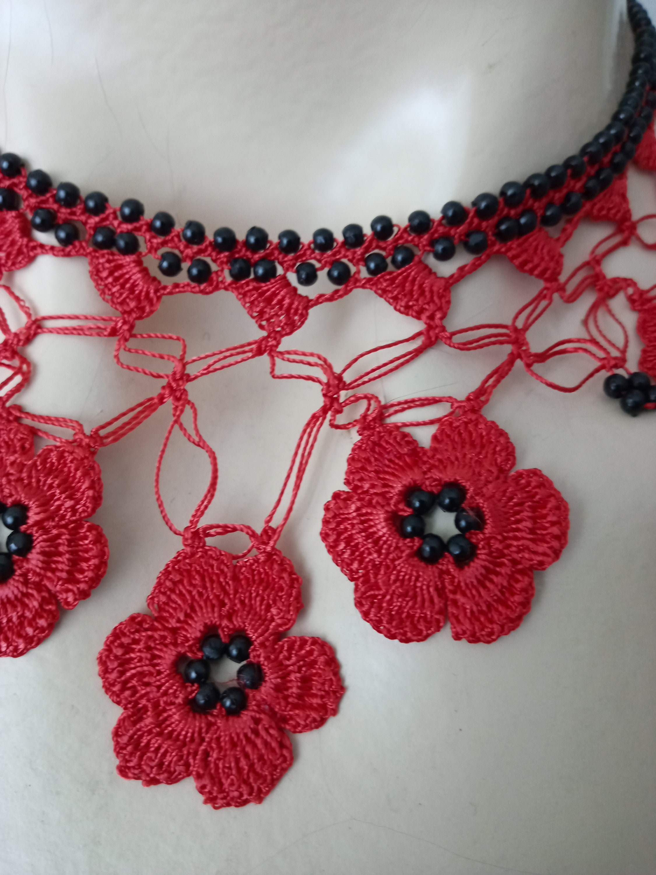 Beaded Crochet Necklace-turkish Oya Necklace -crochet Necklace for ...