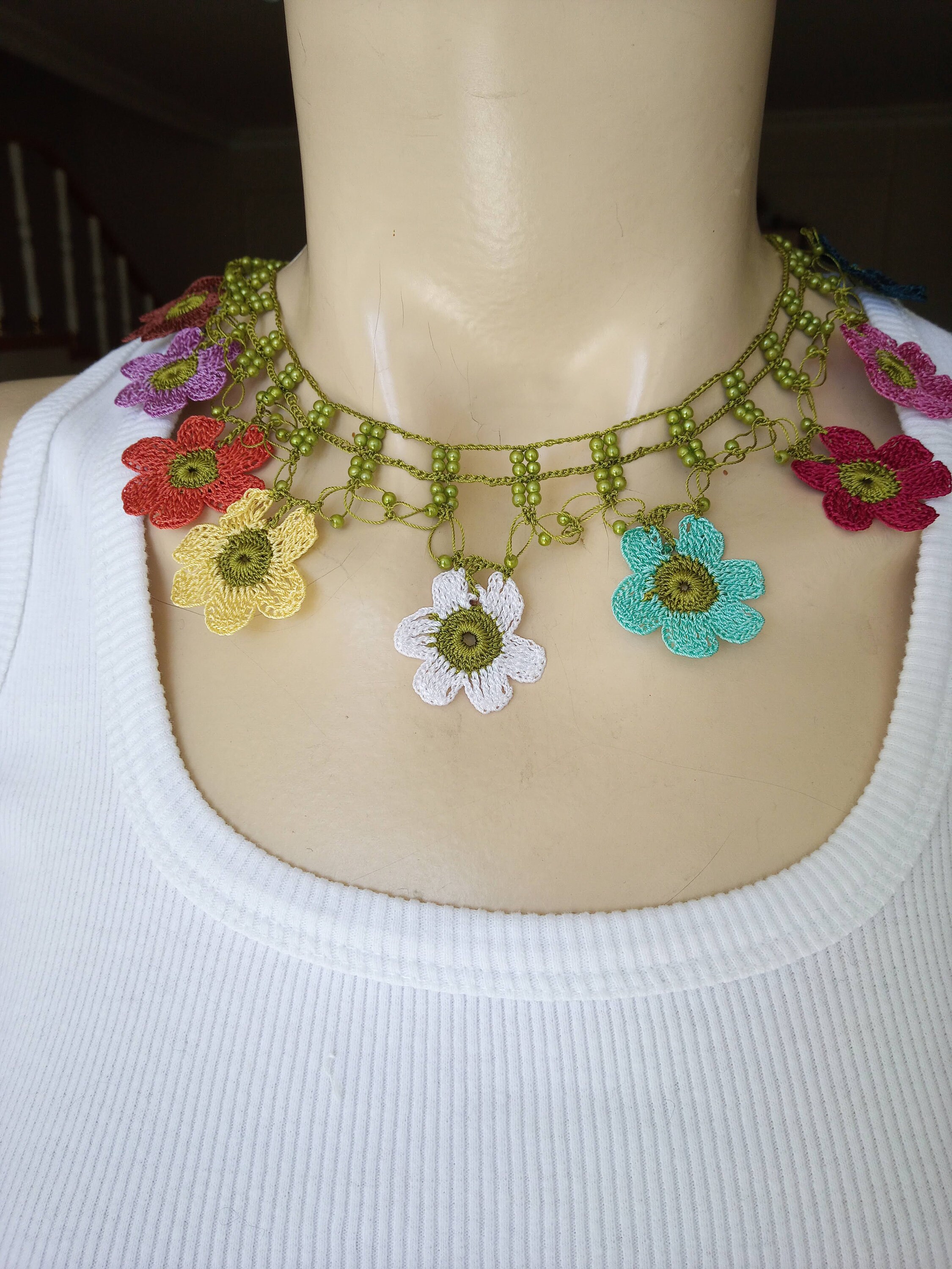 Beaded Crochet Necklace-turkish Oya Necklace -crochet Necklace for ...