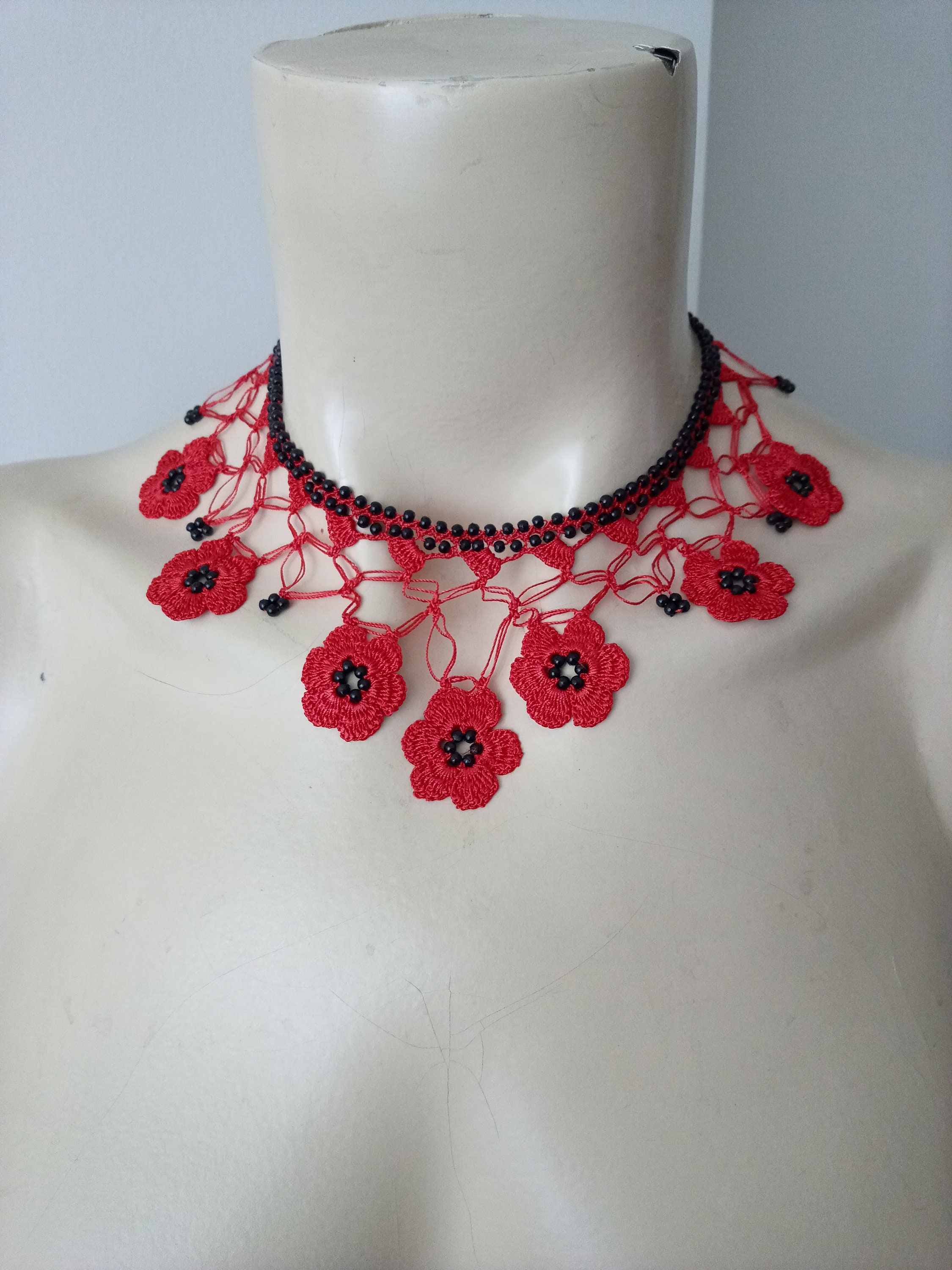 Beaded Crochet Necklace-turkish Oya Necklace -crochet Necklace for ...