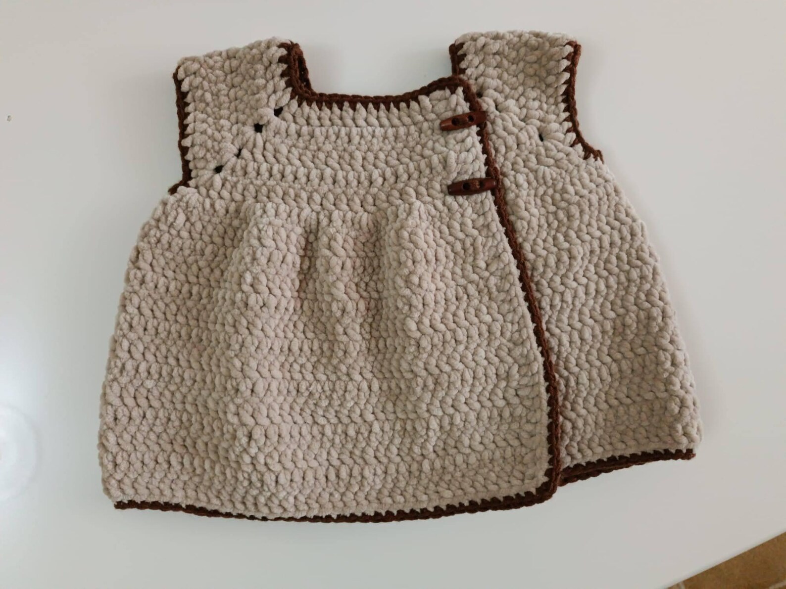 Fluffy Chenille Chunky Crochet Baby Christmas Costume, Brown Baby Vest ...