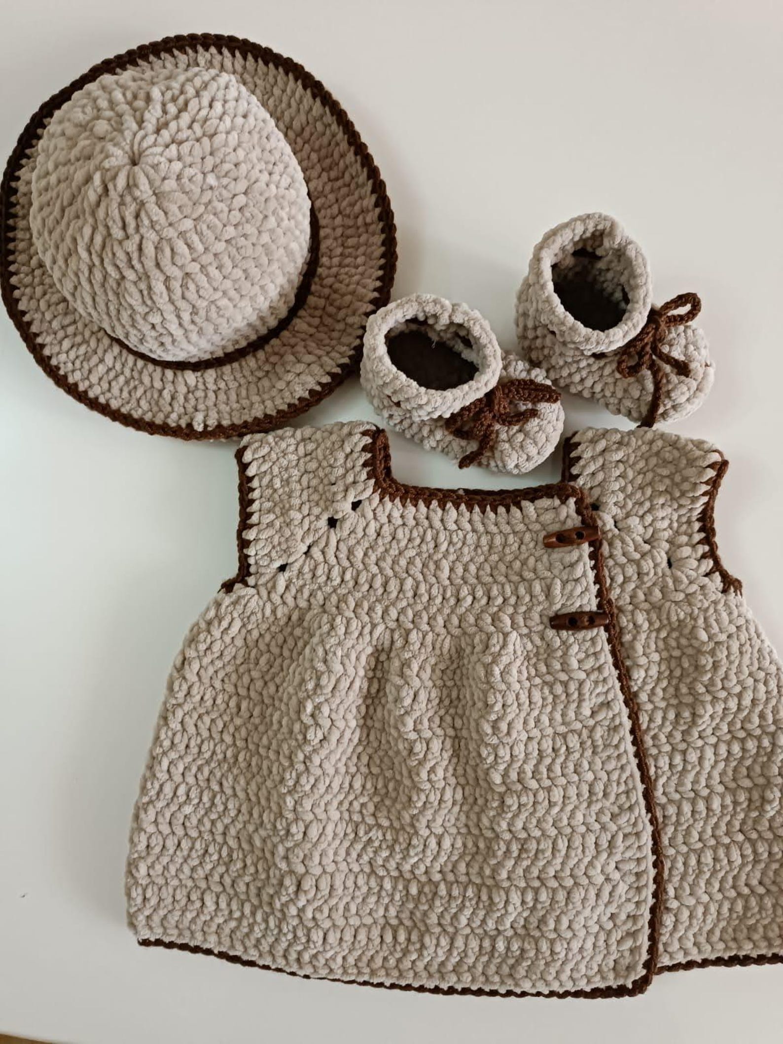Fluffy Chenille Chunky Crochet Baby Christmas Costume, Brown Baby Vest ...