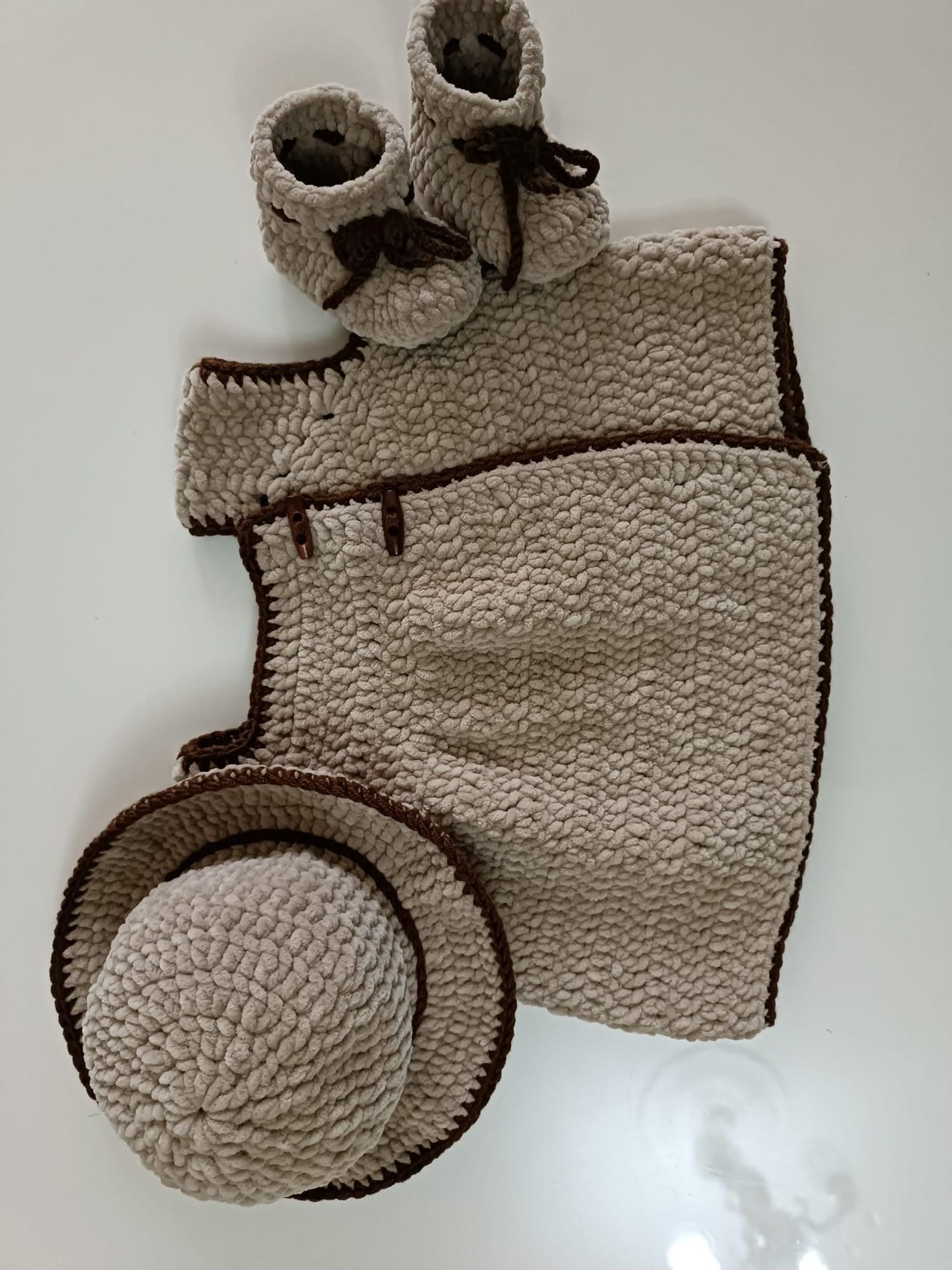 Fluffy Chenille Chunky Crochet Baby Christmas Costume, Brown Baby Vest ...