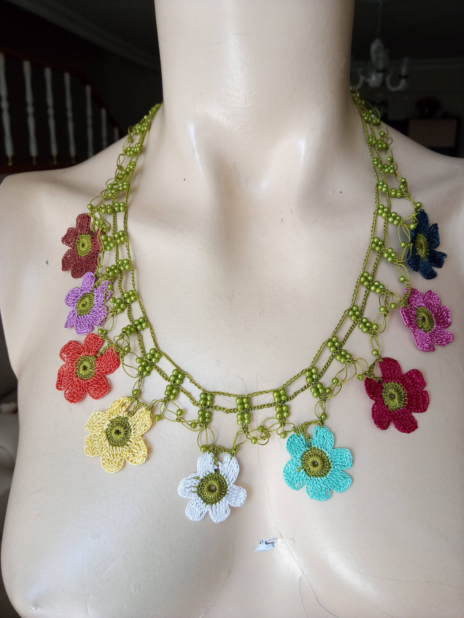 Beaded Crochet Necklace-turkish Oya Necklace -crochet Necklace for ...