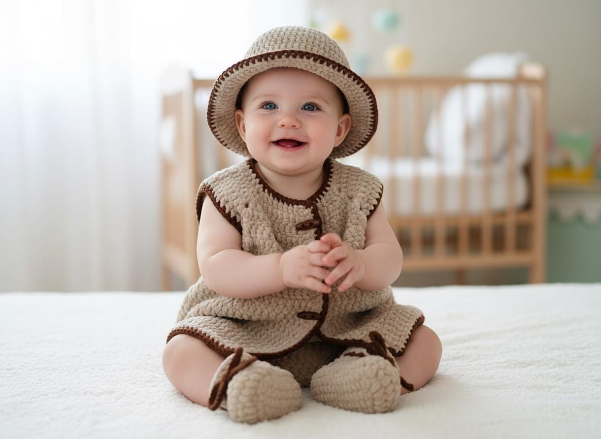 Fluffy Chenille Chunky Crochet Baby Christmas Costume, Brown Baby Vest ...