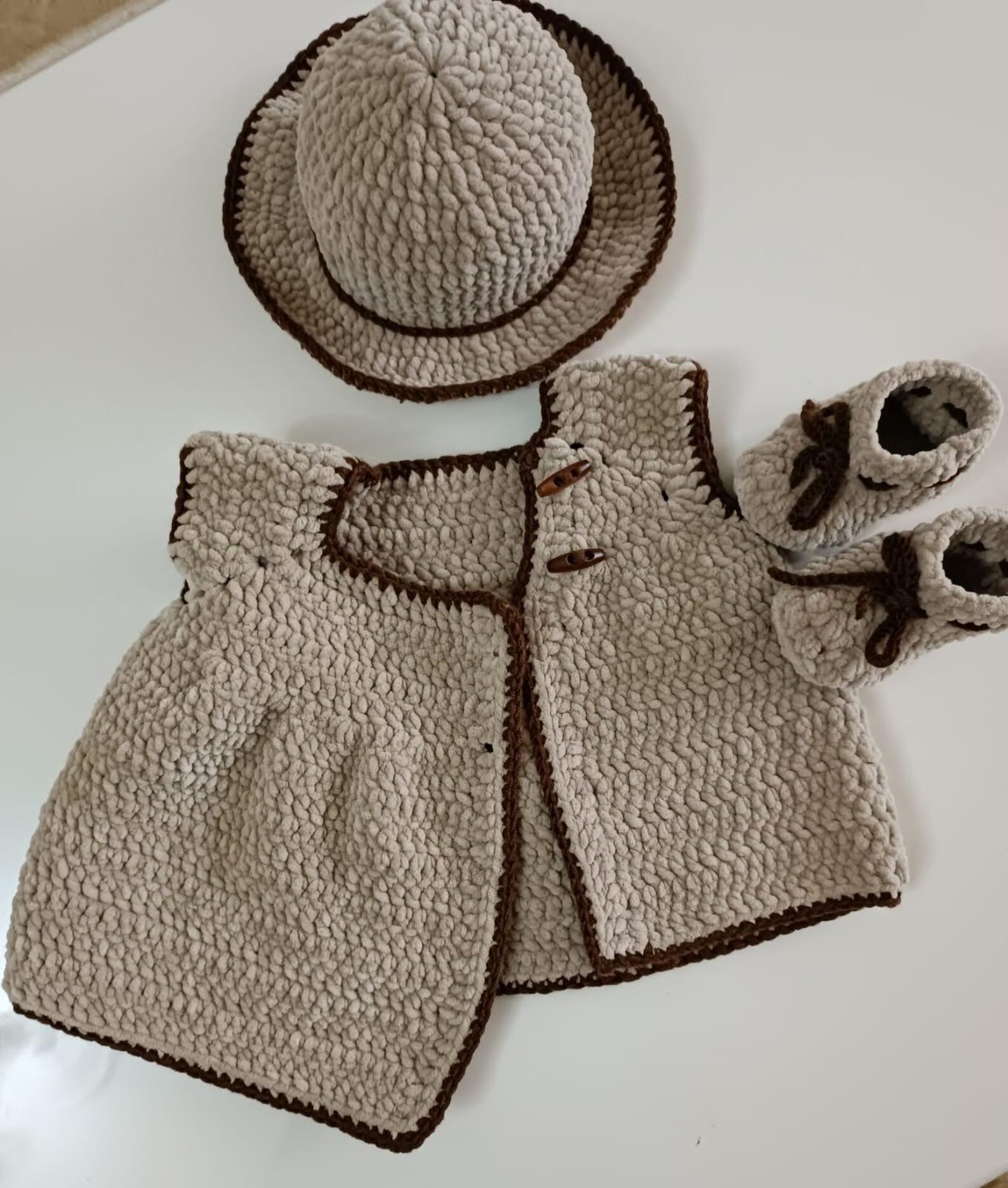 Fluffy Chenille Chunky Crochet Baby Christmas Costume, Brown Baby Vest ...