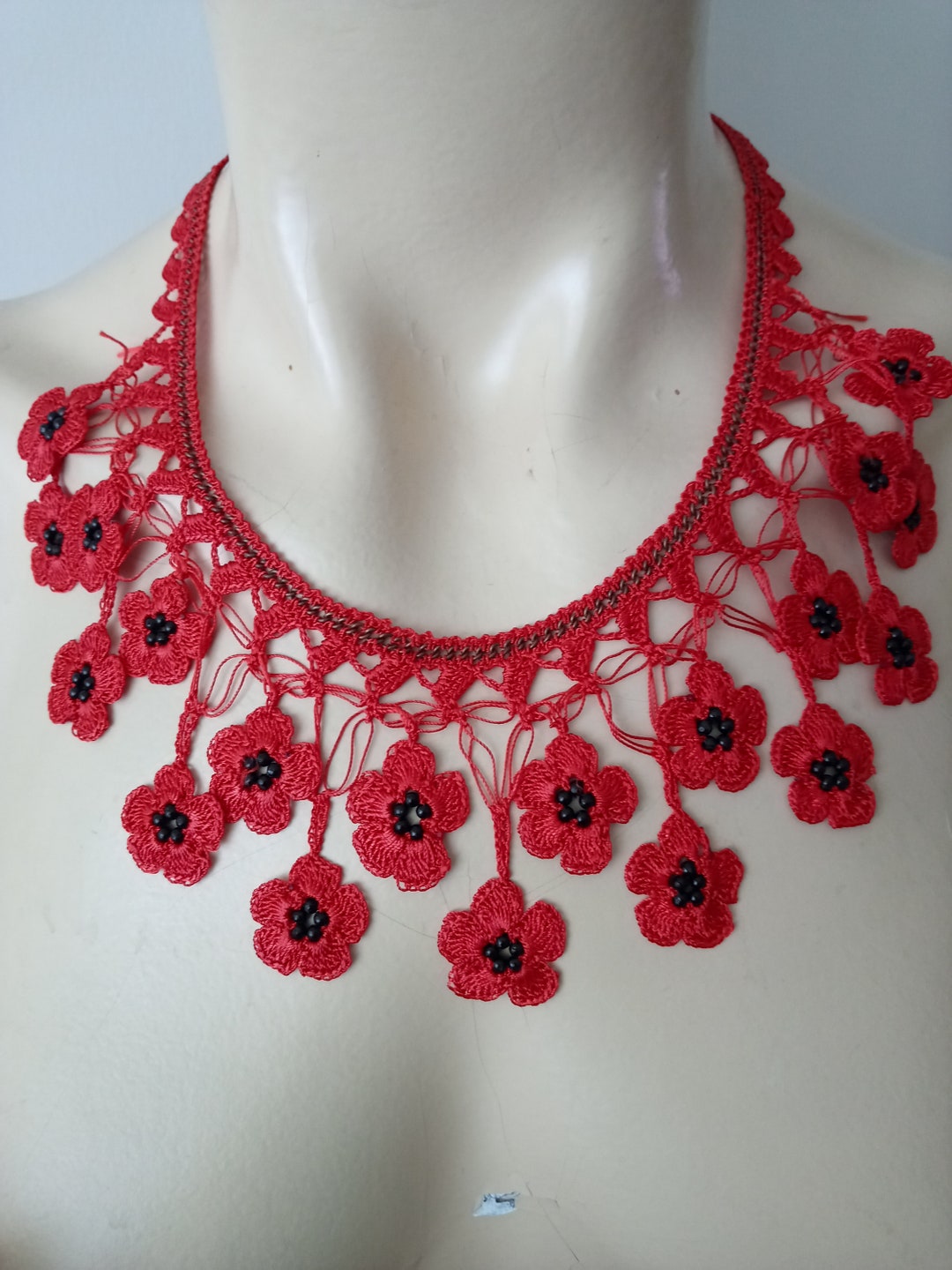 Beaded Crochet Necklace-turkish Oya Necklace -crochet Necklace for ...