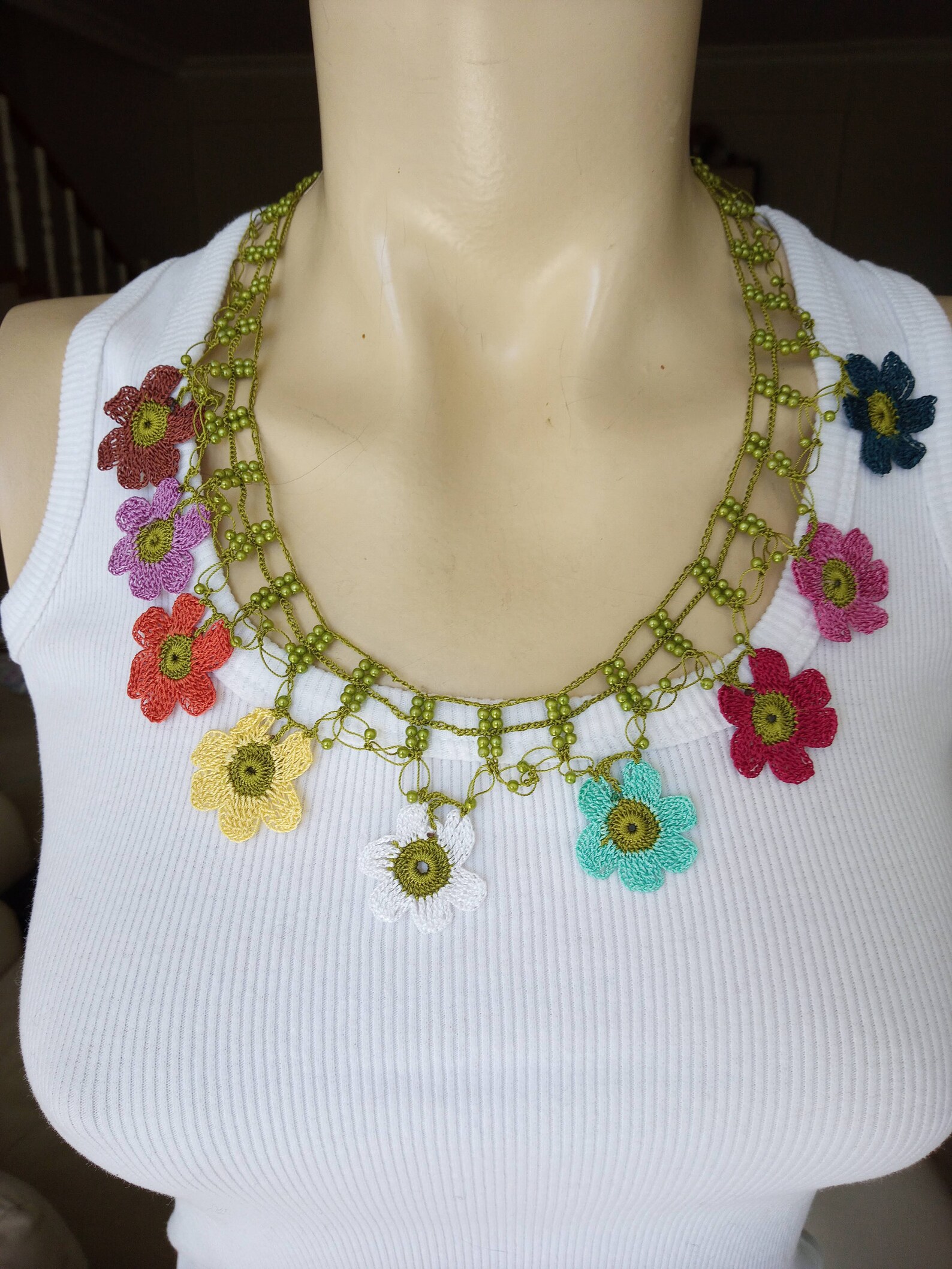 Beaded Crochet Necklace-turkish Oya Necklace -crochet Necklace for ...