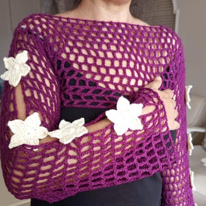 Crochet Flower Motif Fishnet Decoration, Handmade Fishnet Bolero ...