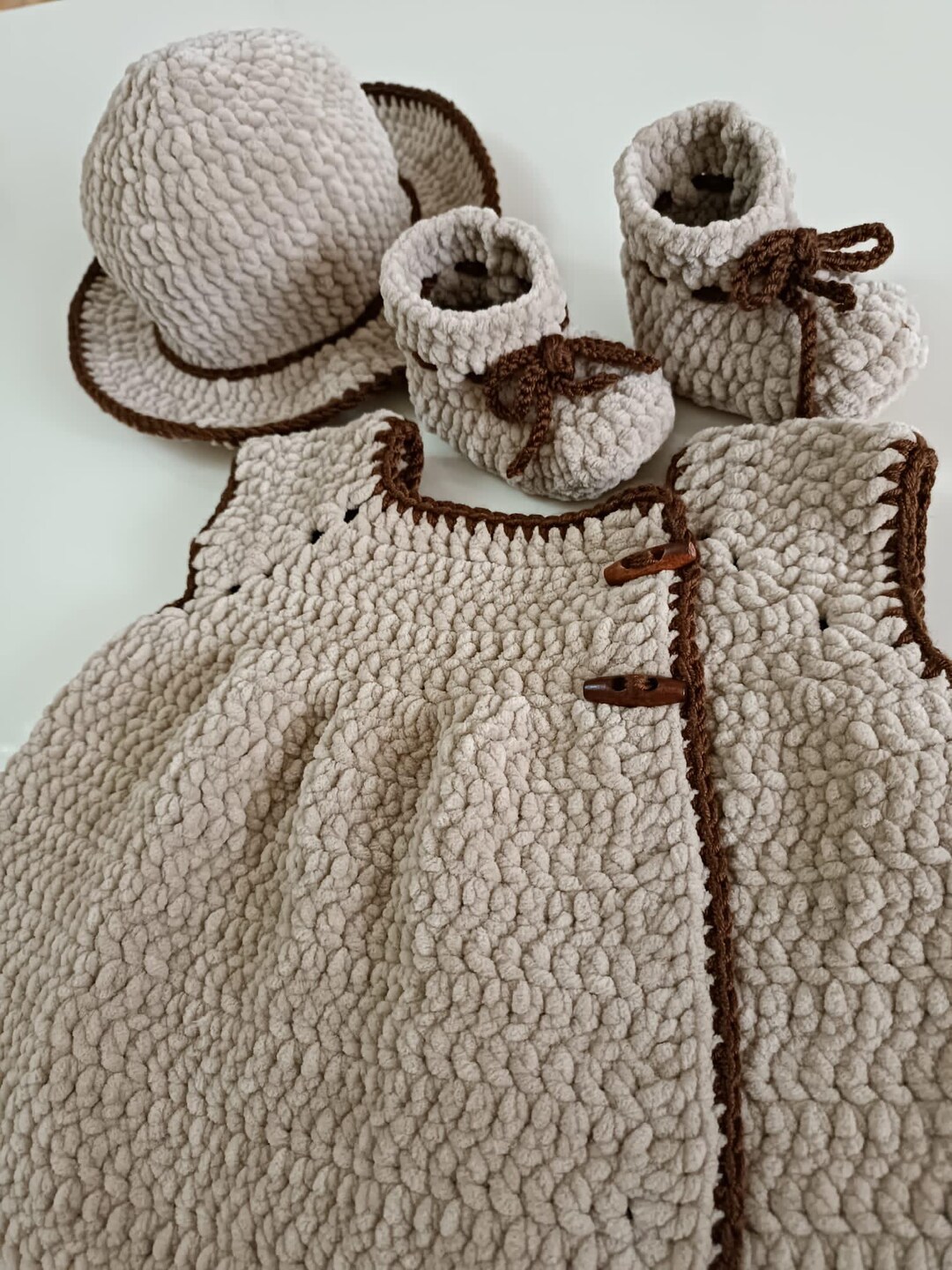 Fluffy Chenille Chunky Crochet Baby Christmas Costume, Brown Baby Vest ...