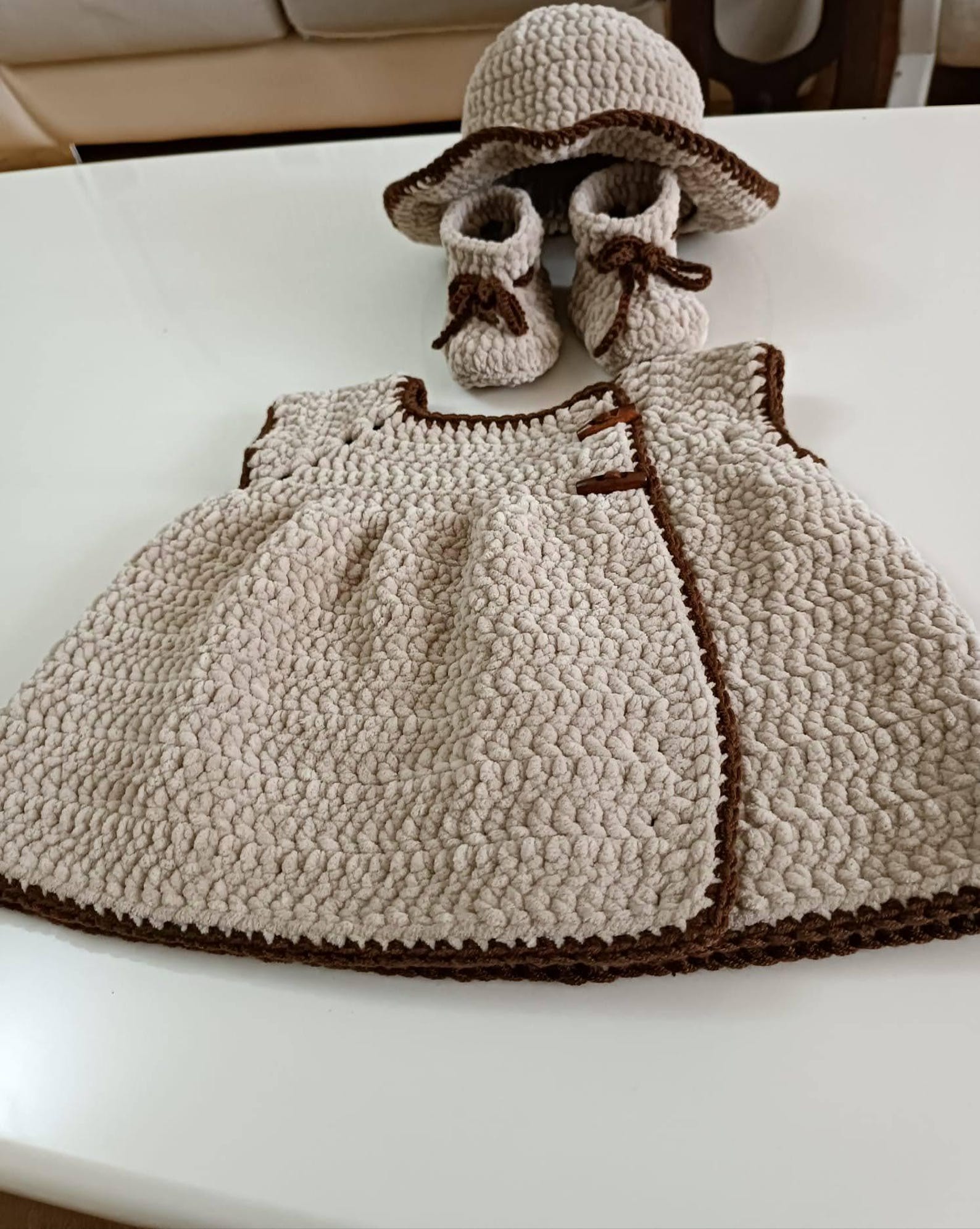 Fluffy Chenille Chunky Crochet Baby Christmas Costume, Brown Baby Vest ...