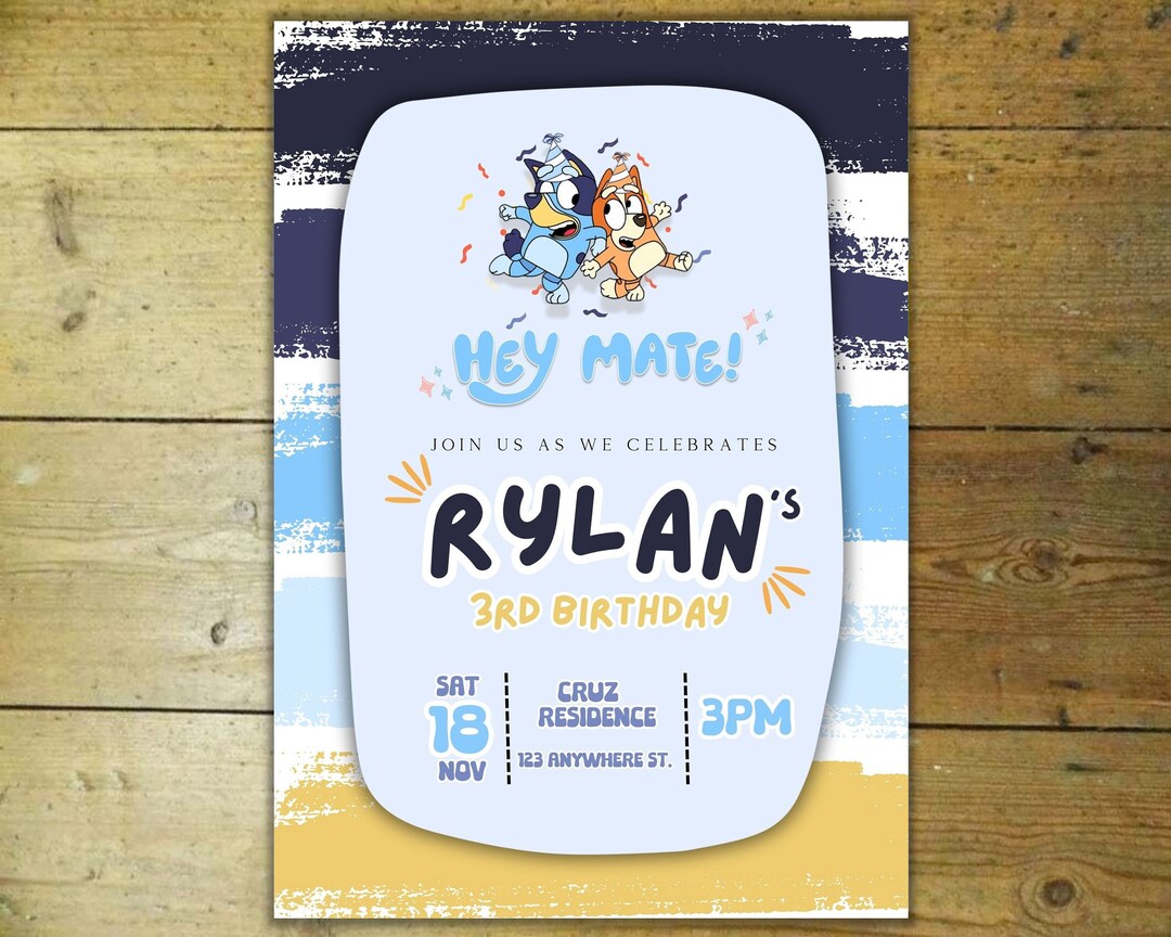 BLUEY Hey Mate Birthday Party Invitation - Etsy
