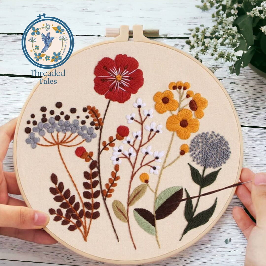 Floral Embroidery Kit Flowers Embroidered Pattern Floral Needlepoint ...