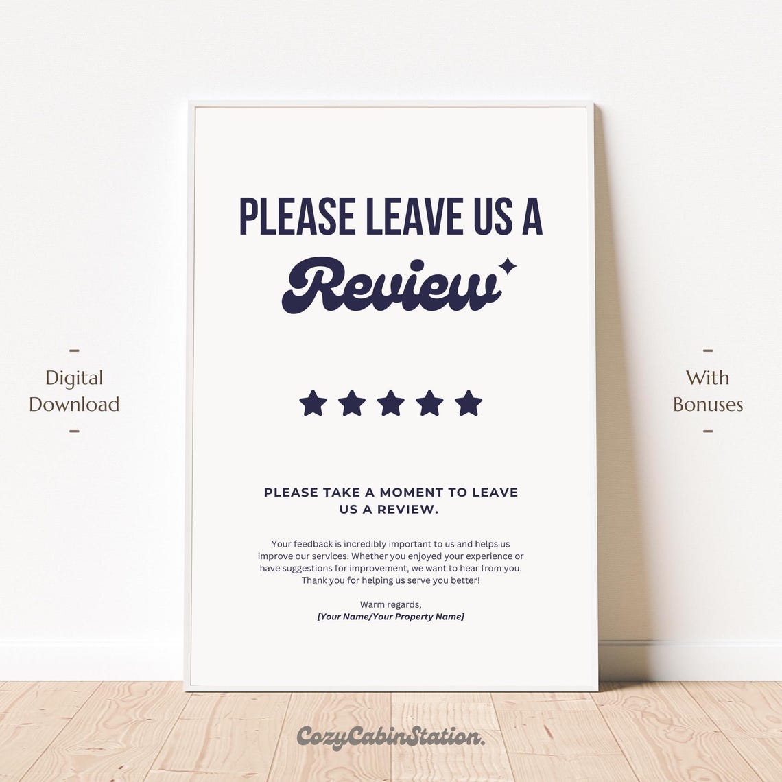 Please Leave a Review Sign Template Leave a Review Sign Airbnb Hotel ...