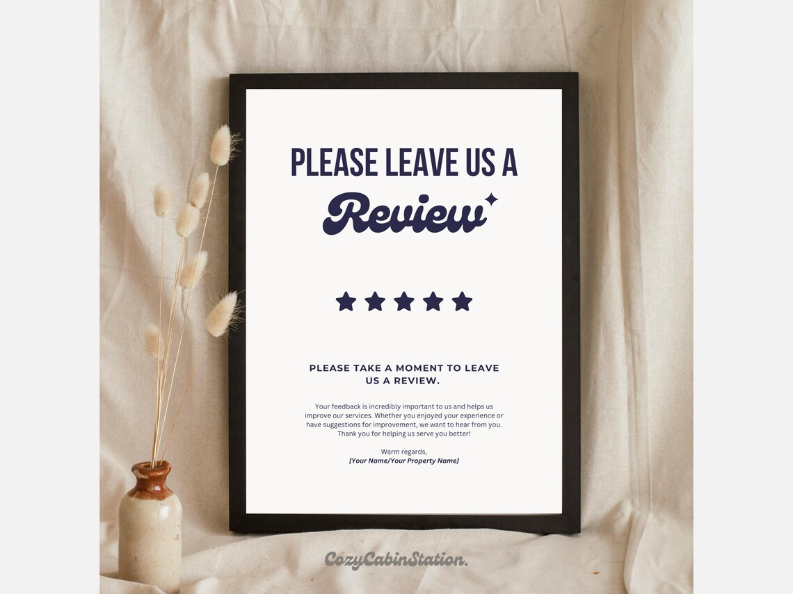 Please Leave a Review Sign Template Leave a Review Sign Airbnb Hotel ...
