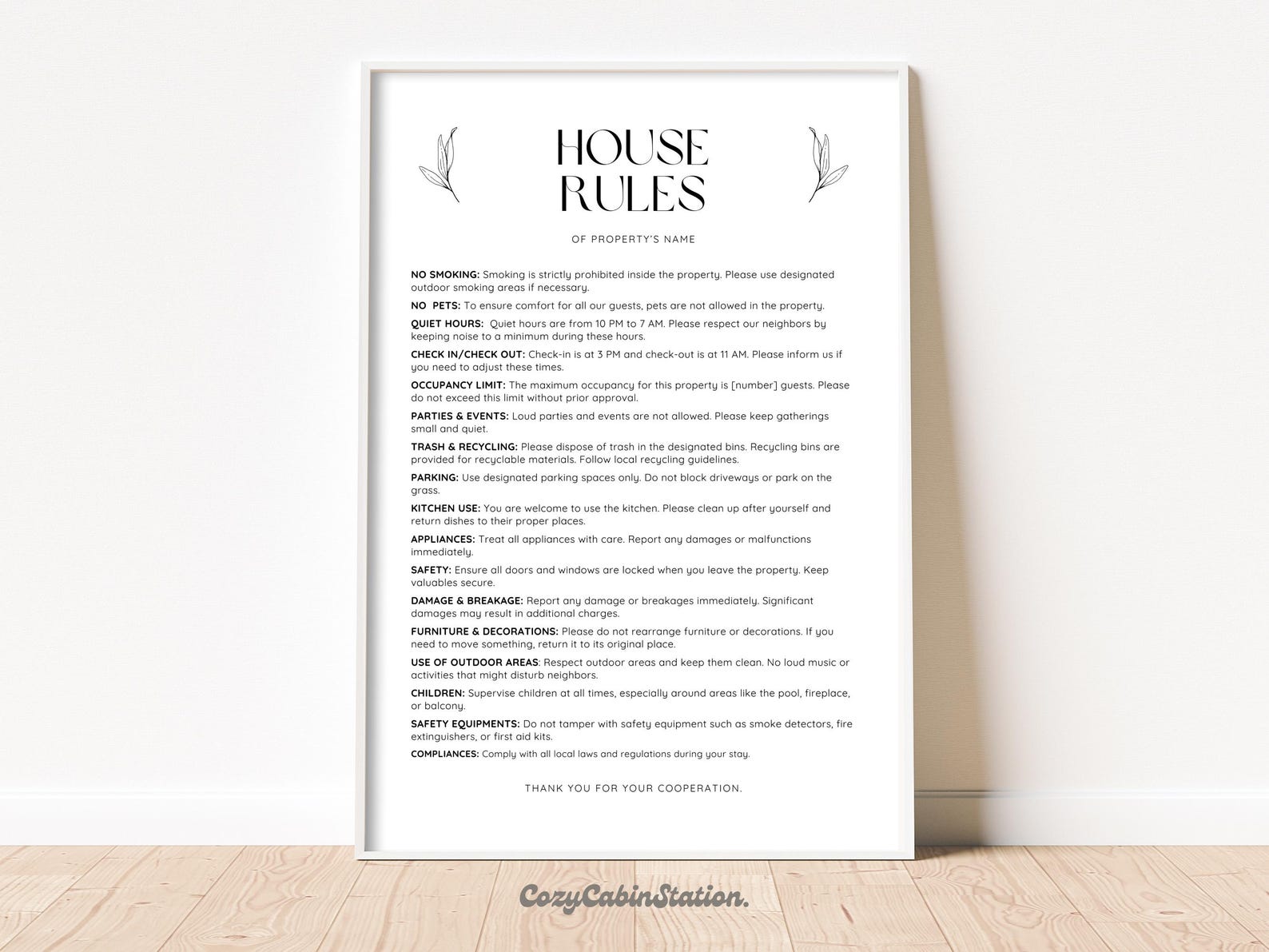 Airbnb House Rules Sign Template | Guest Information Sheet | Hotel ...