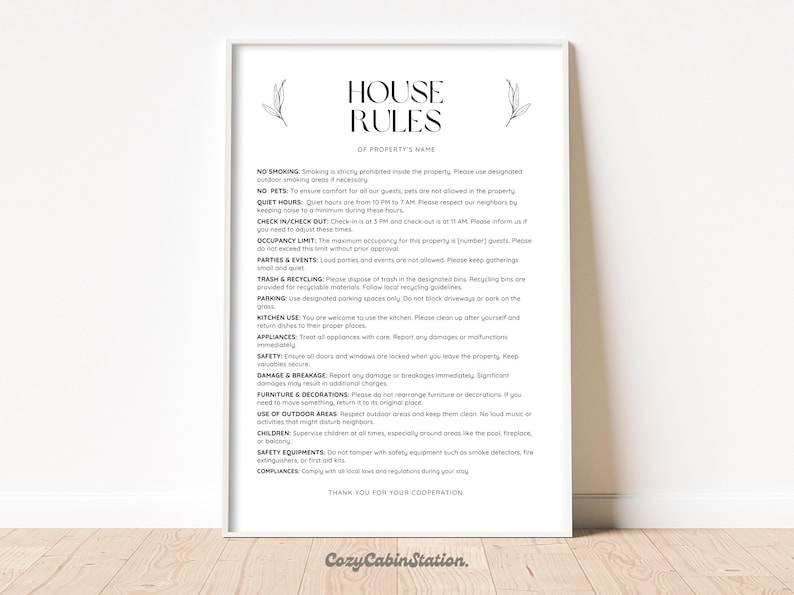 Airbnb House Rules Sign Template | Guest Information Sheet | Hotel ...