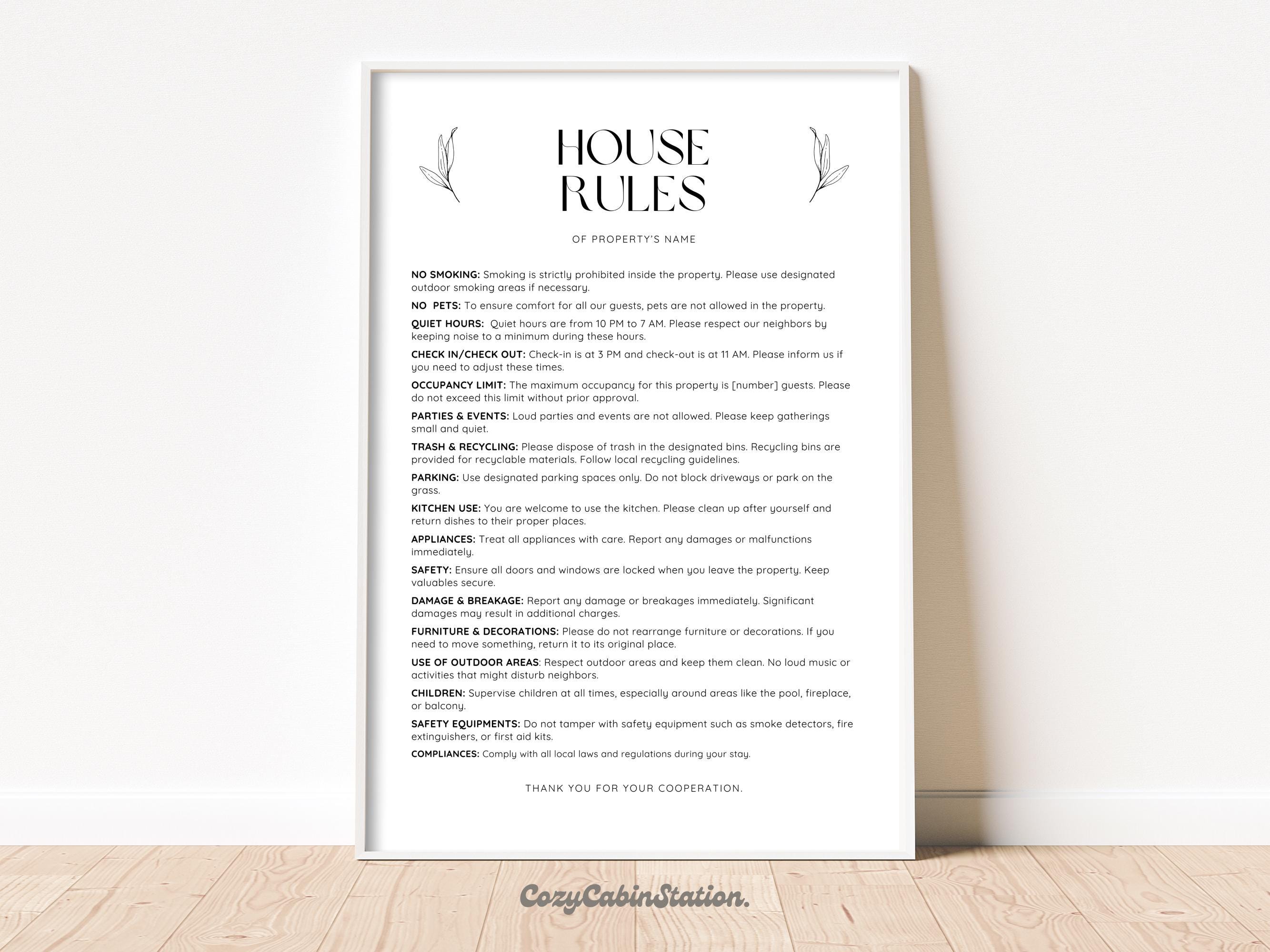 Airbnb House Rules Sign Template | Guest Information Sheet | Hotel ...