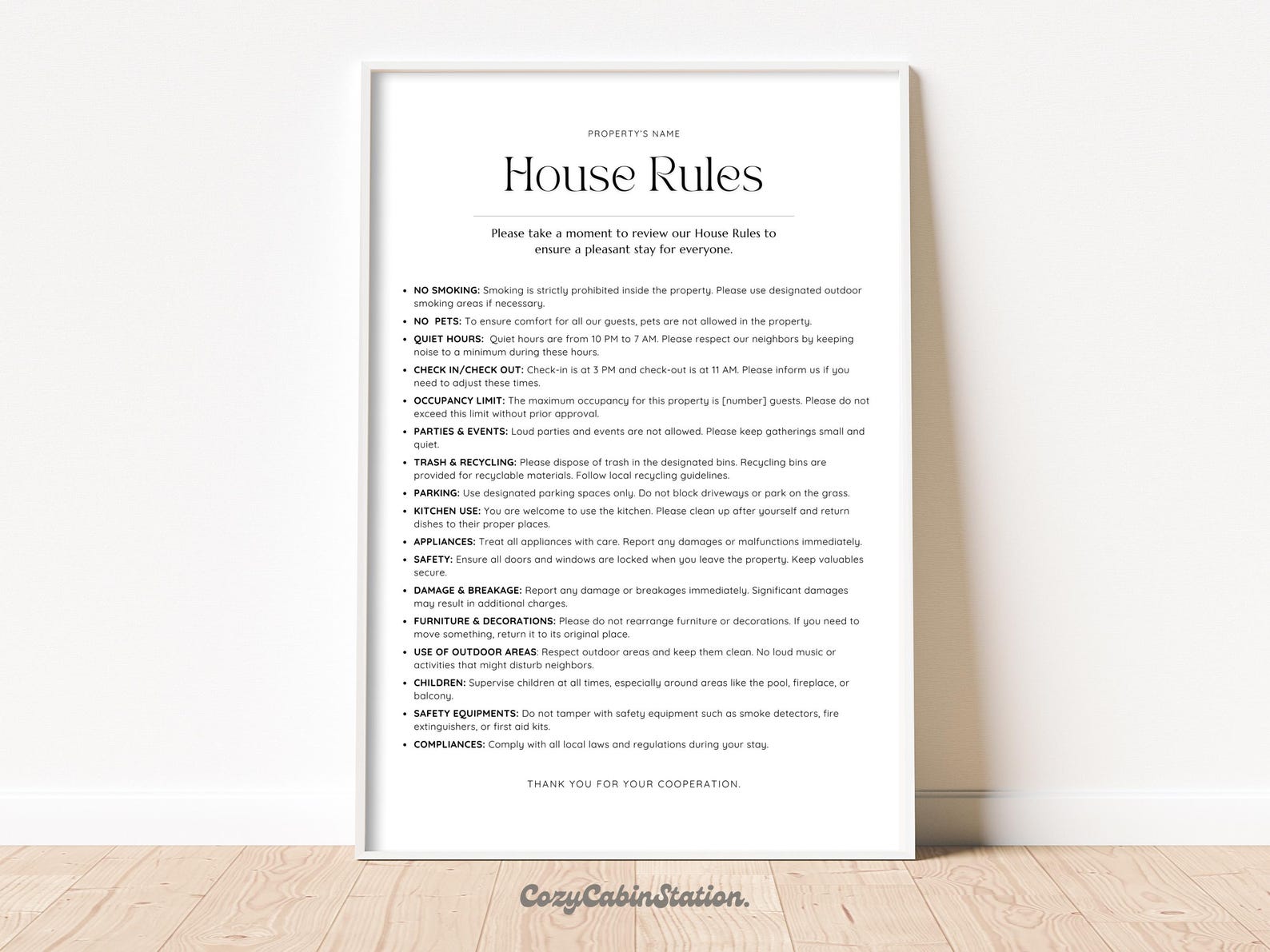 Airbnb House Rules Sign Template | Guest Information Sheet | Hotel ...