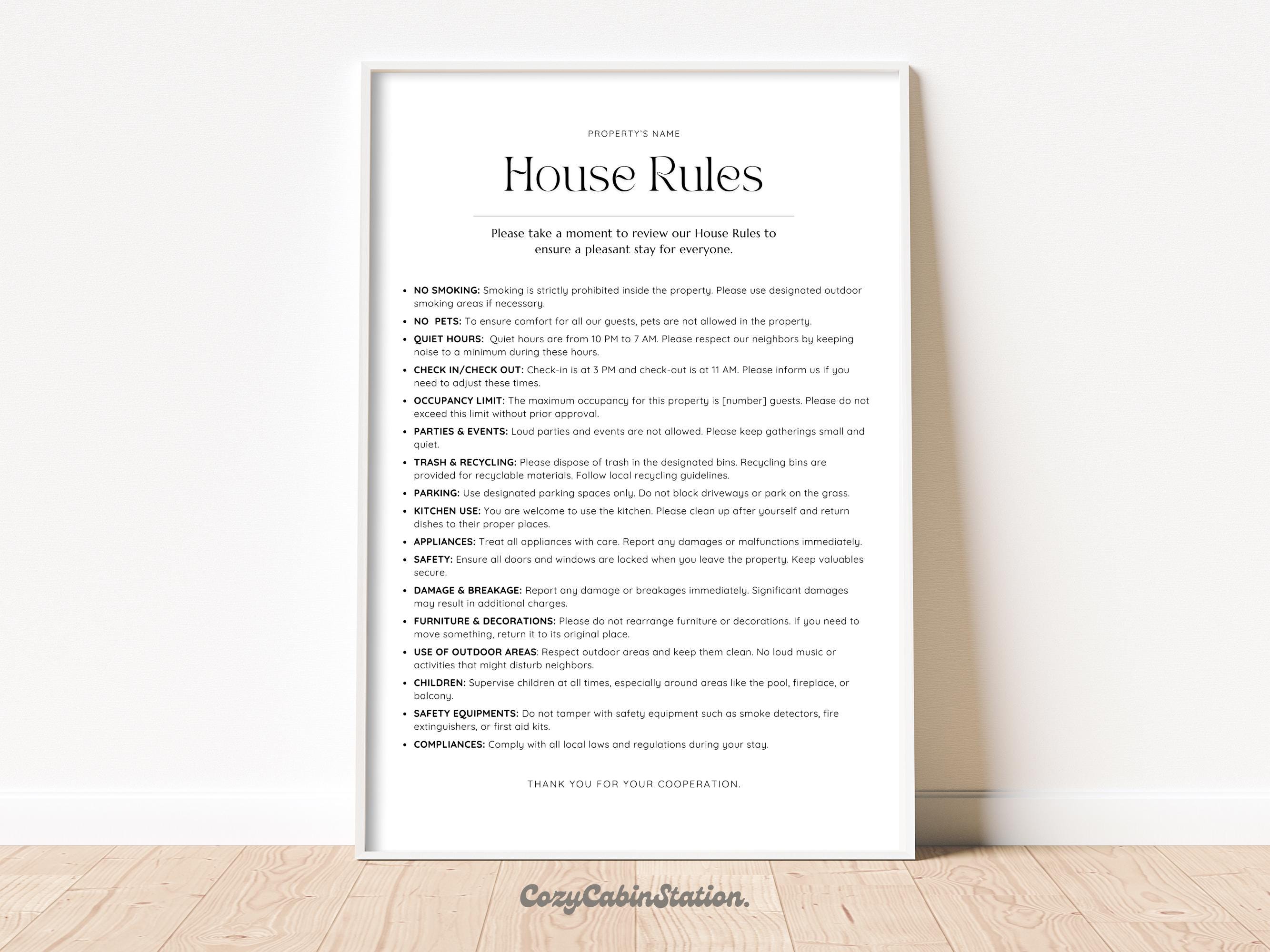 Airbnb House Rules Sign Template | Guest Information Sheet | Hotel ...