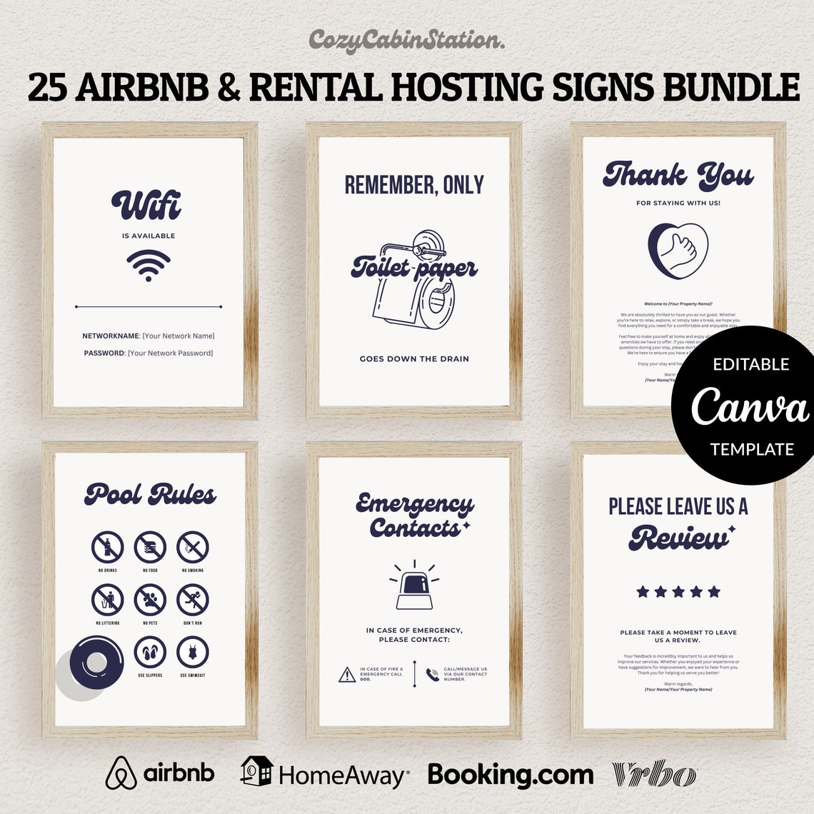 25 Modern Airbnb & Rental Hosting Signs Bundle Short-term Rental Signs ...