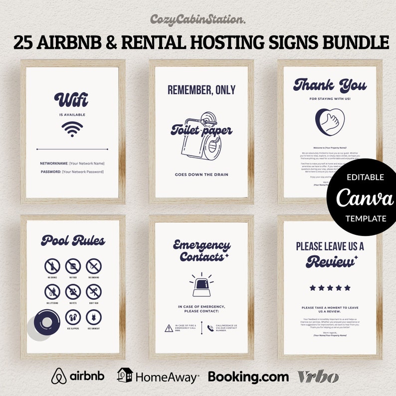 25 Modern Airbnb & Rental Hosting Signs Bundle Short-term Rental Signs ...