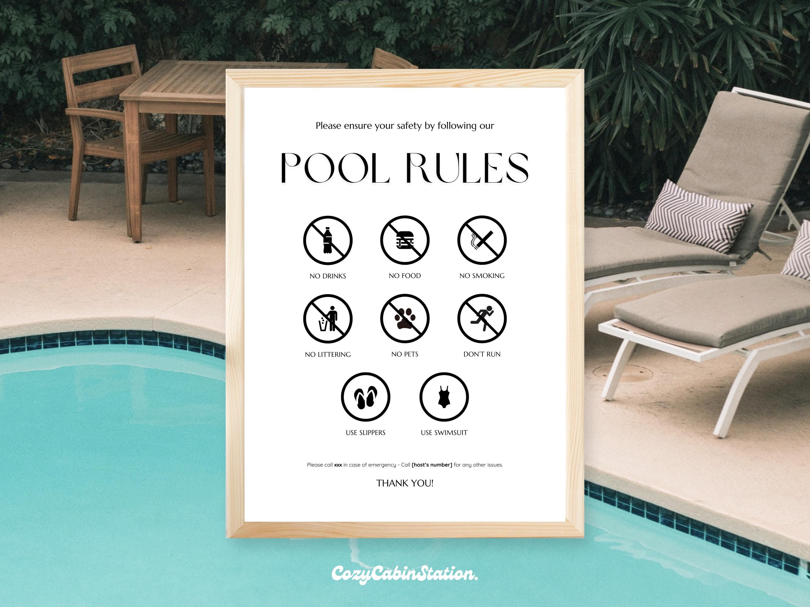 Pool Rules Sign | Safety Sign | Airbnb Rules | Printable PDF | Editable ...