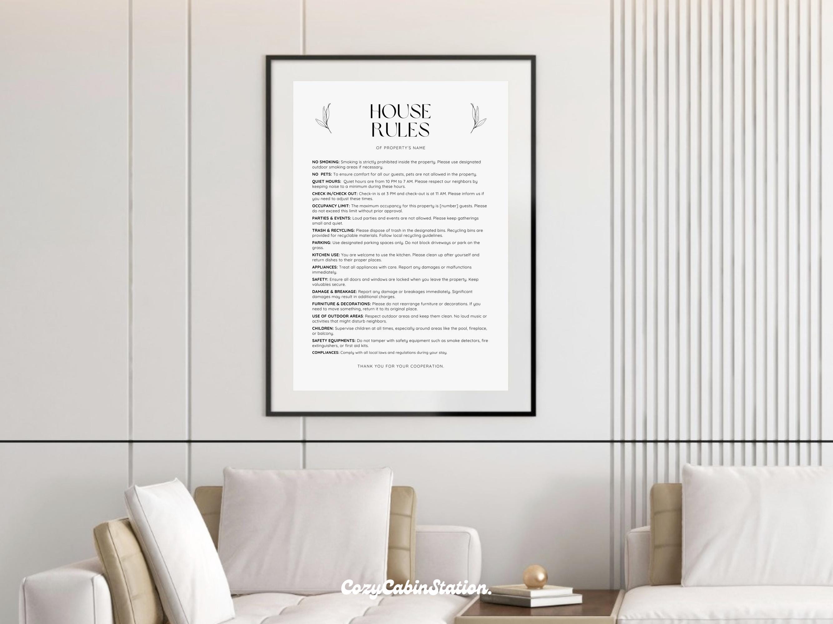 Airbnb House Rules Sign Template Guest Information Sheet Hotel Rules ...