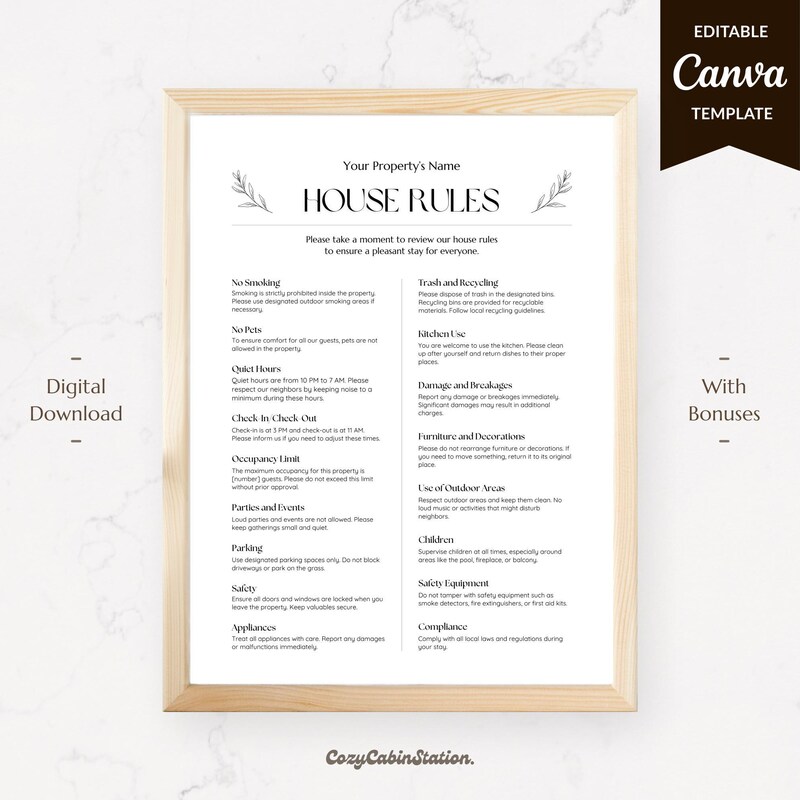 Hotel Rules Template - Etsy