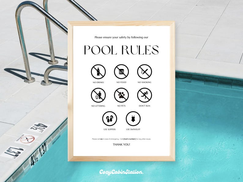 Pool Rules Sign | Safety Sign | Airbnb Rules | Printable PDF | Editable ...
