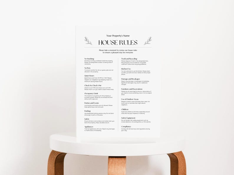 Airbnb House Rules Sign Template Guest Information Sheet Hotel Rules ...