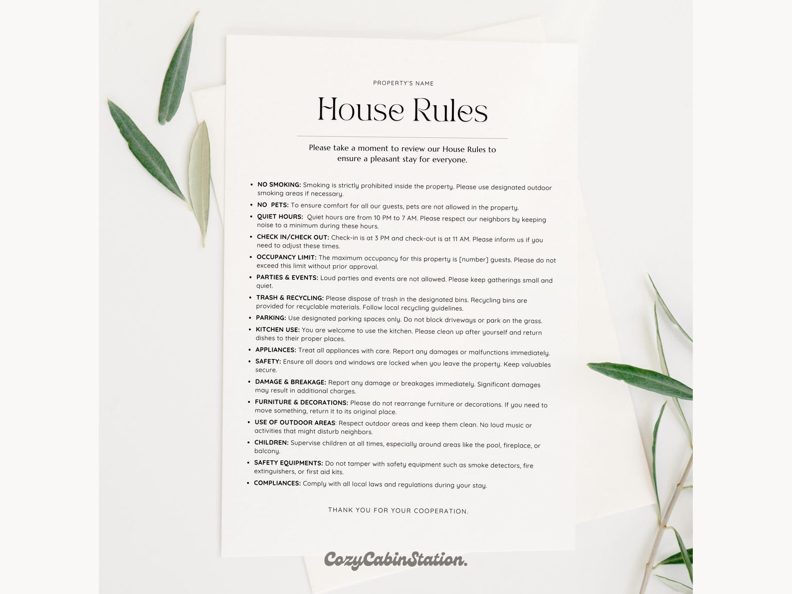 Airbnb House Rules Sign Template | Guest Information Sheet | Hotel ...