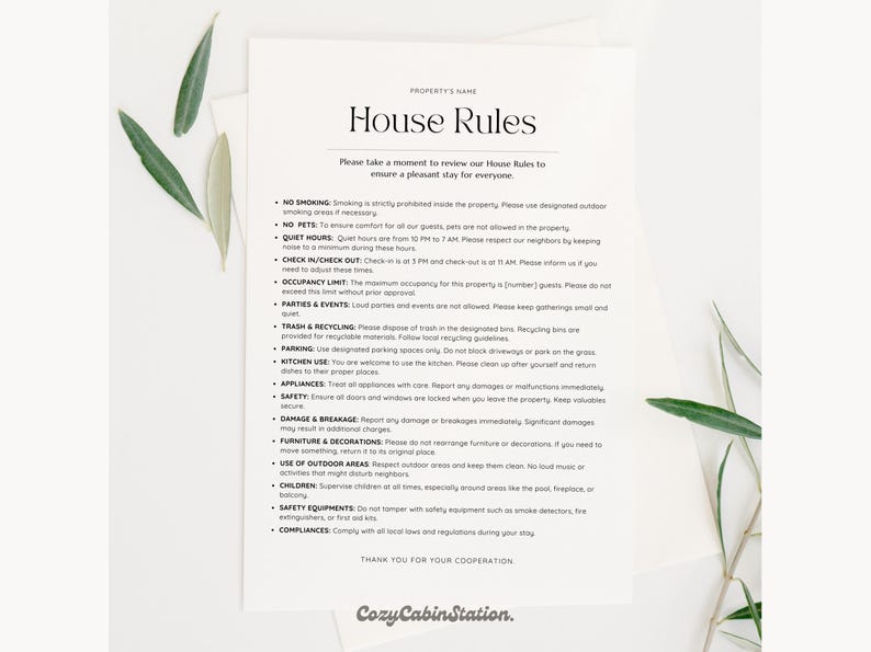 Airbnb House Rules Sign Template | Guest Information Sheet | Hotel ...