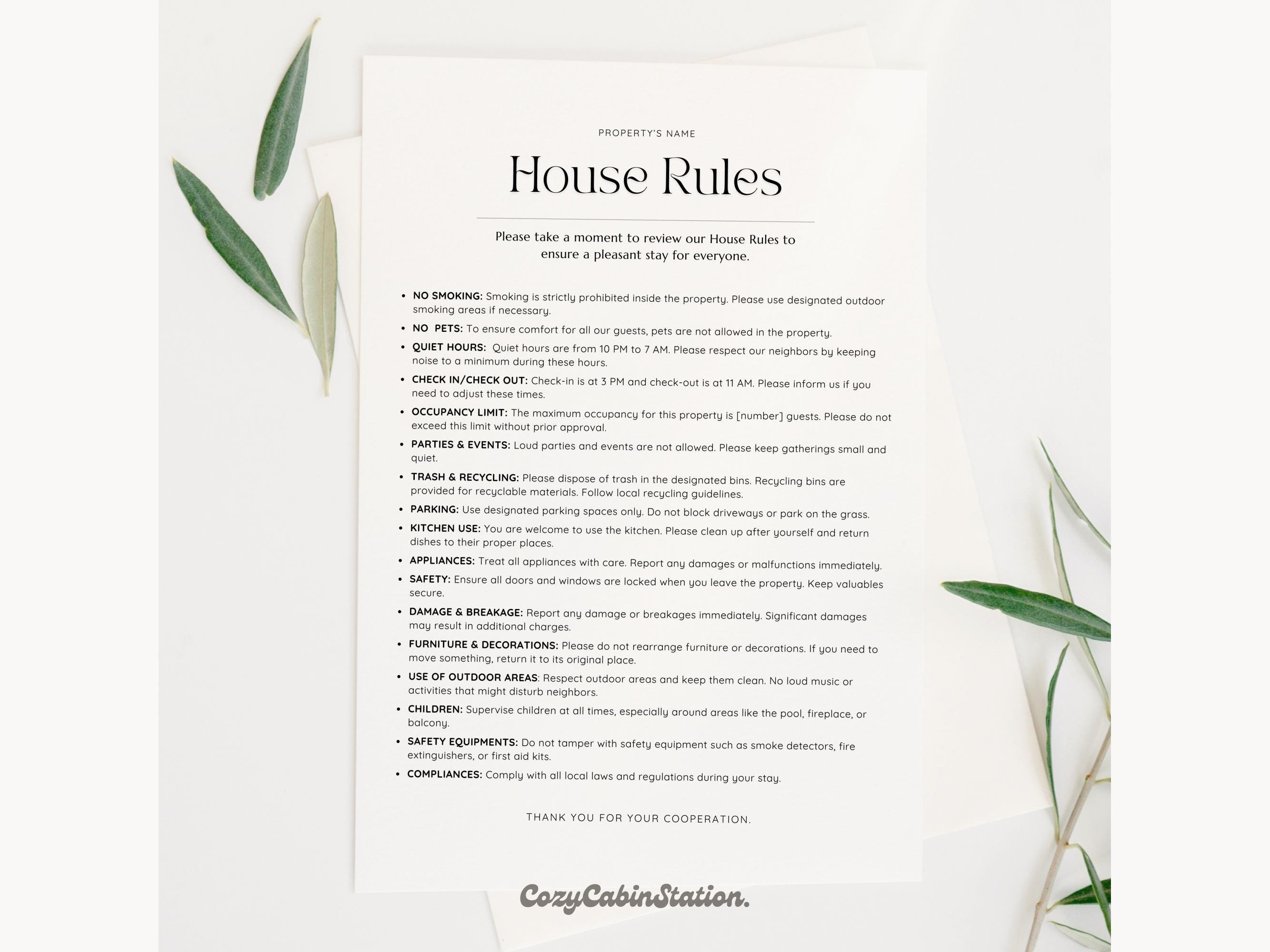 Airbnb House Rules Sign Template | Guest Information Sheet | Hotel ...