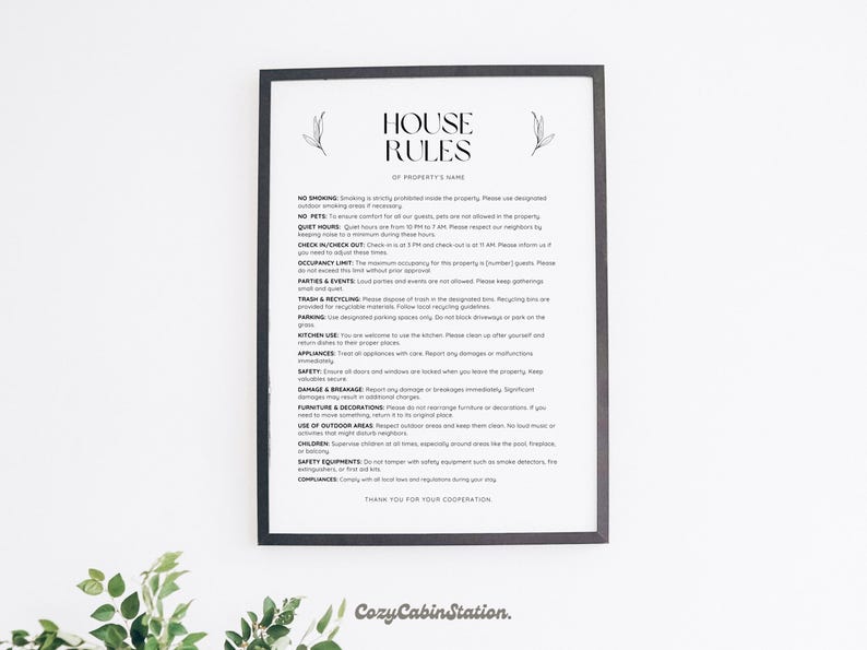 Airbnb House Rules Sign Template | Guest Information Sheet | Hotel ...