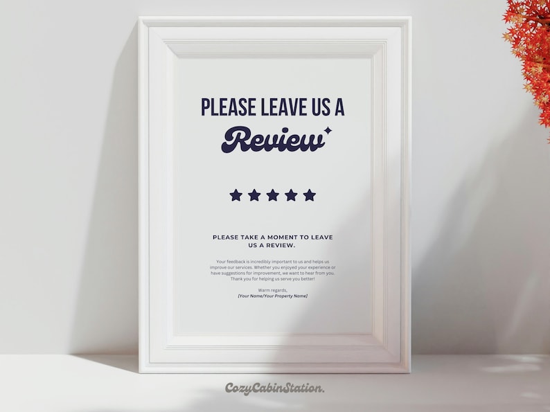 Please Leave a Review Sign Template Leave a Review Sign Airbnb Hotel ...