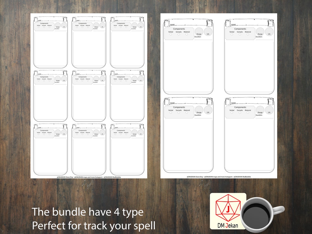 Dnd Spell Bundle | Spell Tracker & Organizer Dungeons and Dragons ...