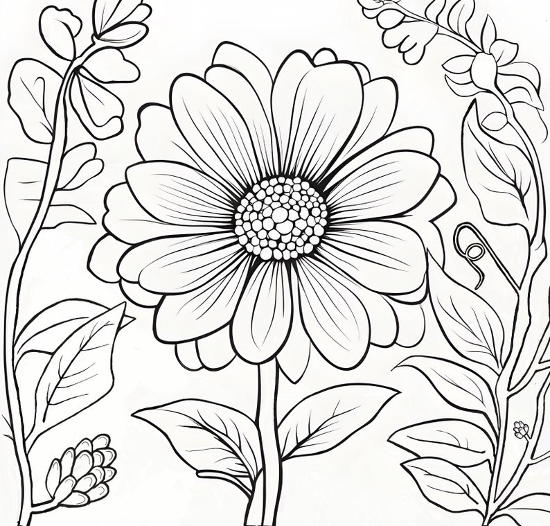 Easy Flower Coloring Pages | Floral Coloring Pages | Simple Coloring ...