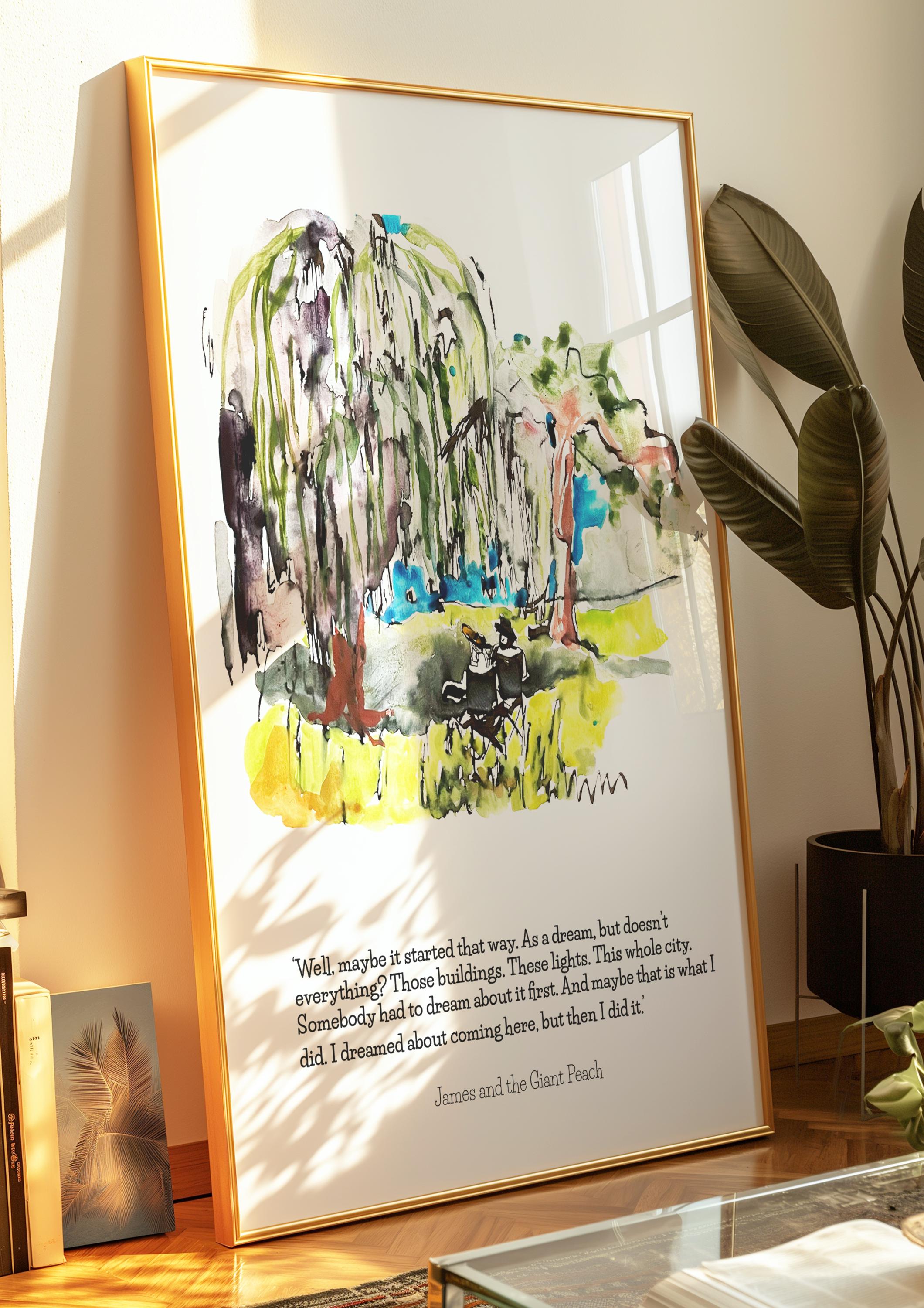 Water Color Roald Dahl Art Print James and the Giant Peach Book Art ...