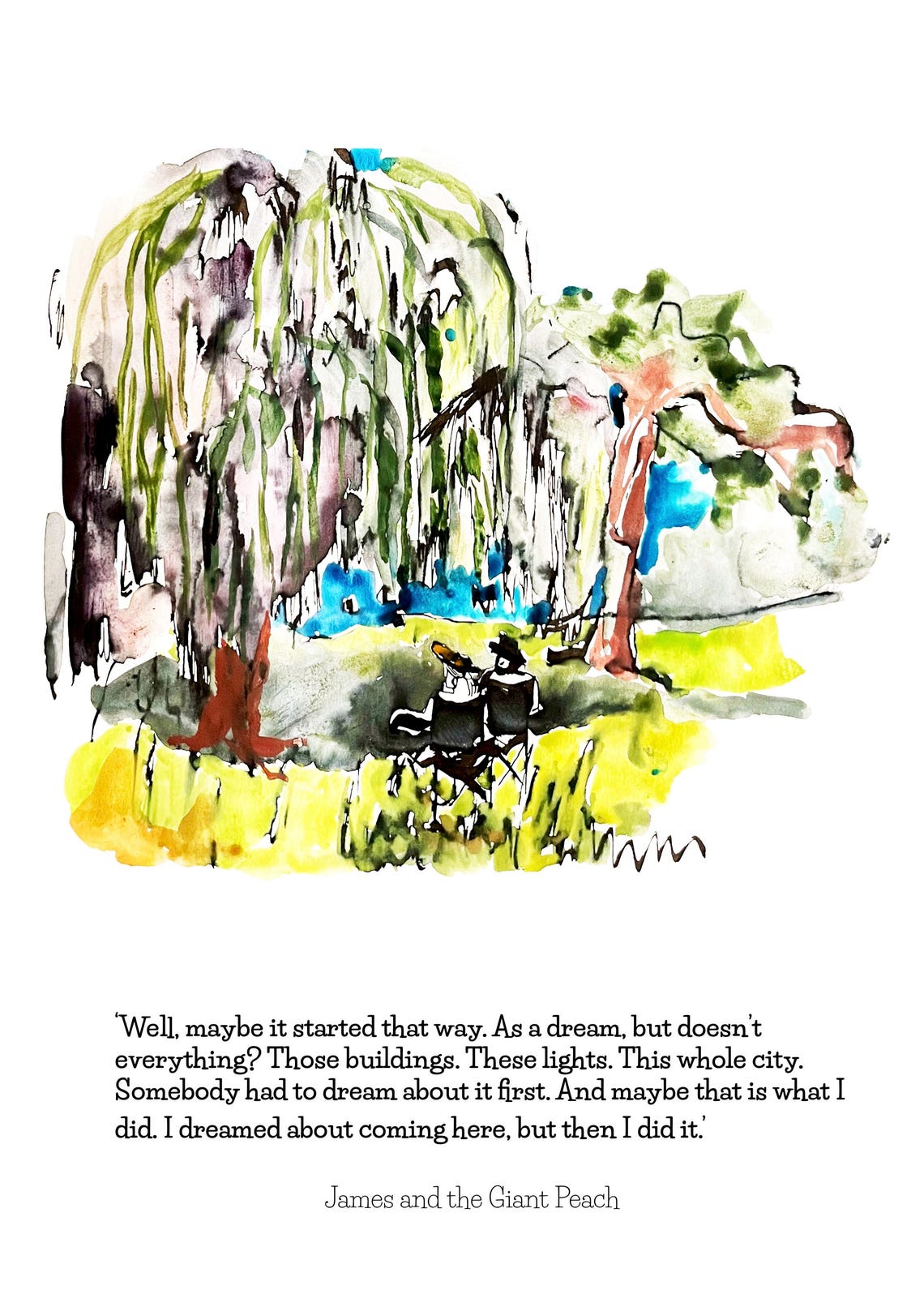 Water Color Roald Dahl Art Print James and the Giant Peach Book Art ...