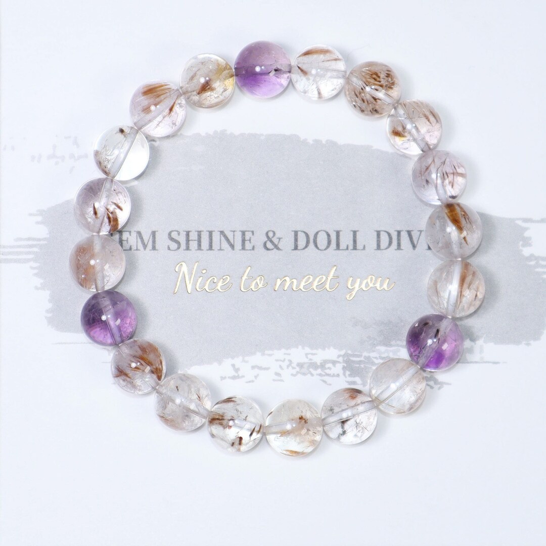 Purple Titanium Quartz Bracelet: Feather Inclusions, 5A Grade, Elastic ...