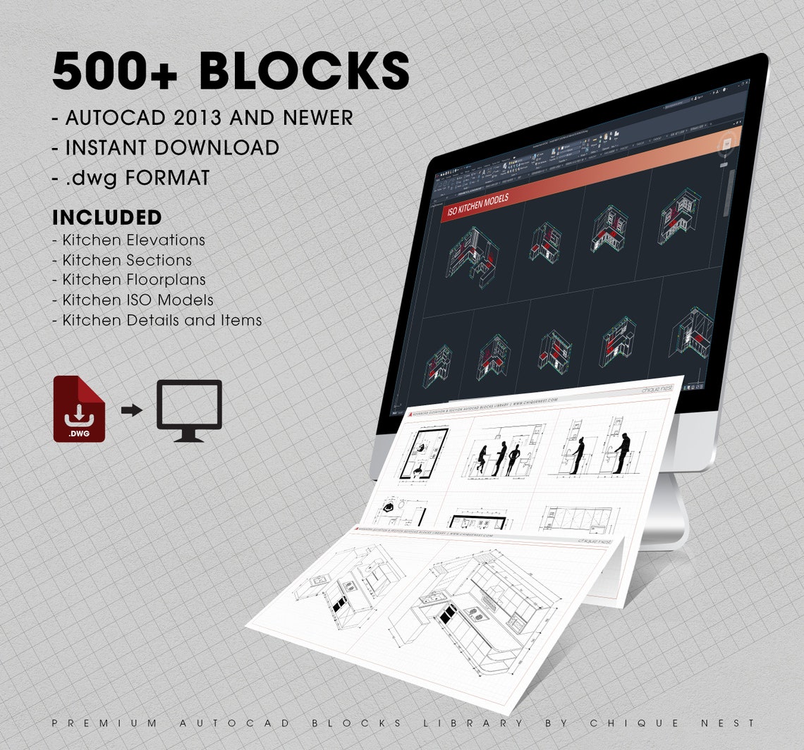 Premium Kitchen ISO Models / | CAD Blocks | 2D Drawings | Kitchen ...