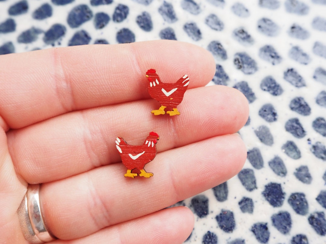 Chicken Earrings, Chicken Studs, Hen Jewellery, Chicken Gifts, Hen Stud ...
