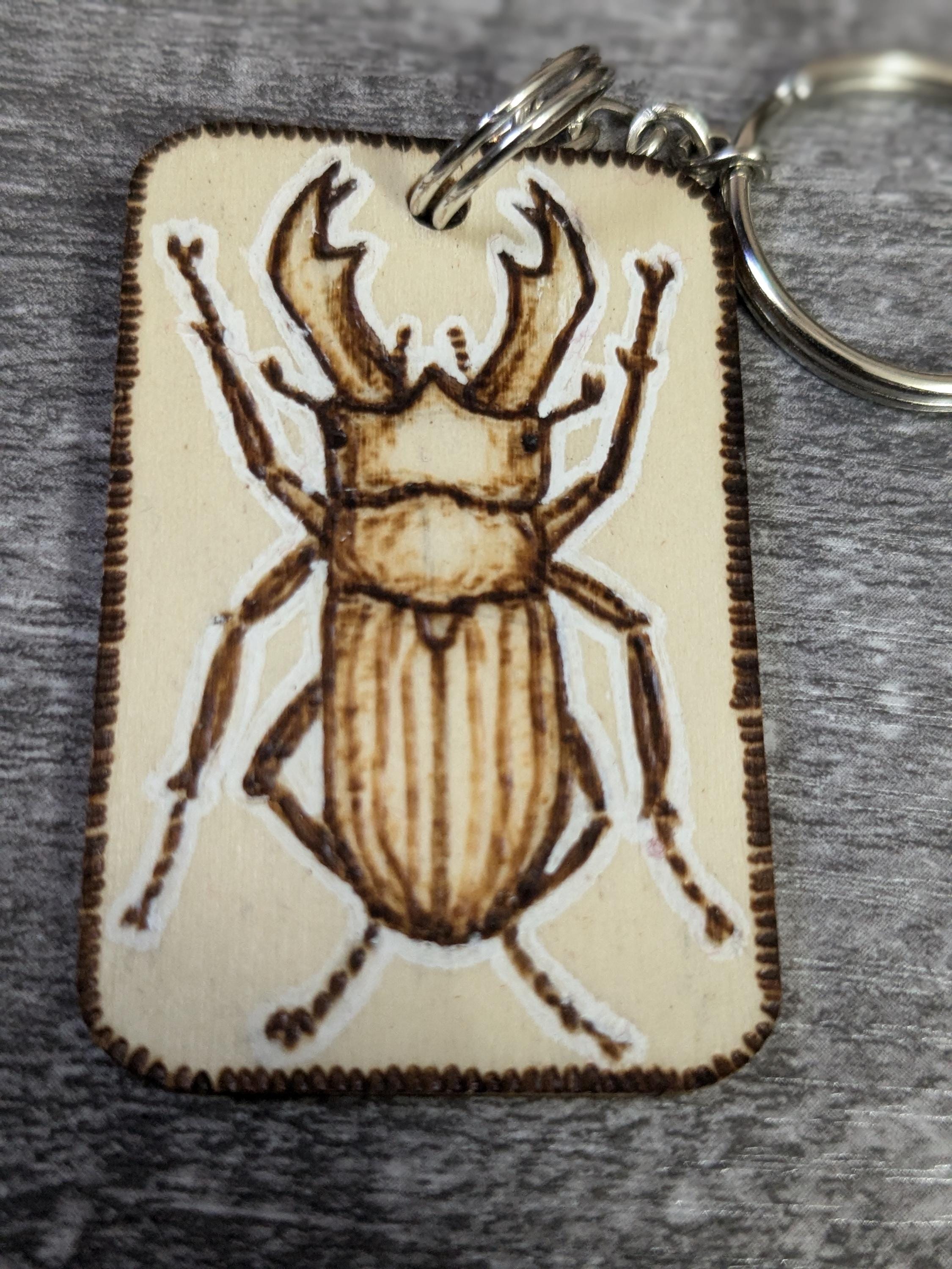 Stag Beetle Pyrography Art Keychain - Etsy