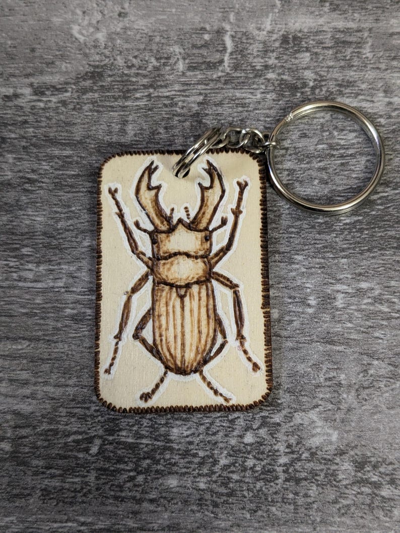 Stag Beetle Pyrography Art Keychain - Etsy